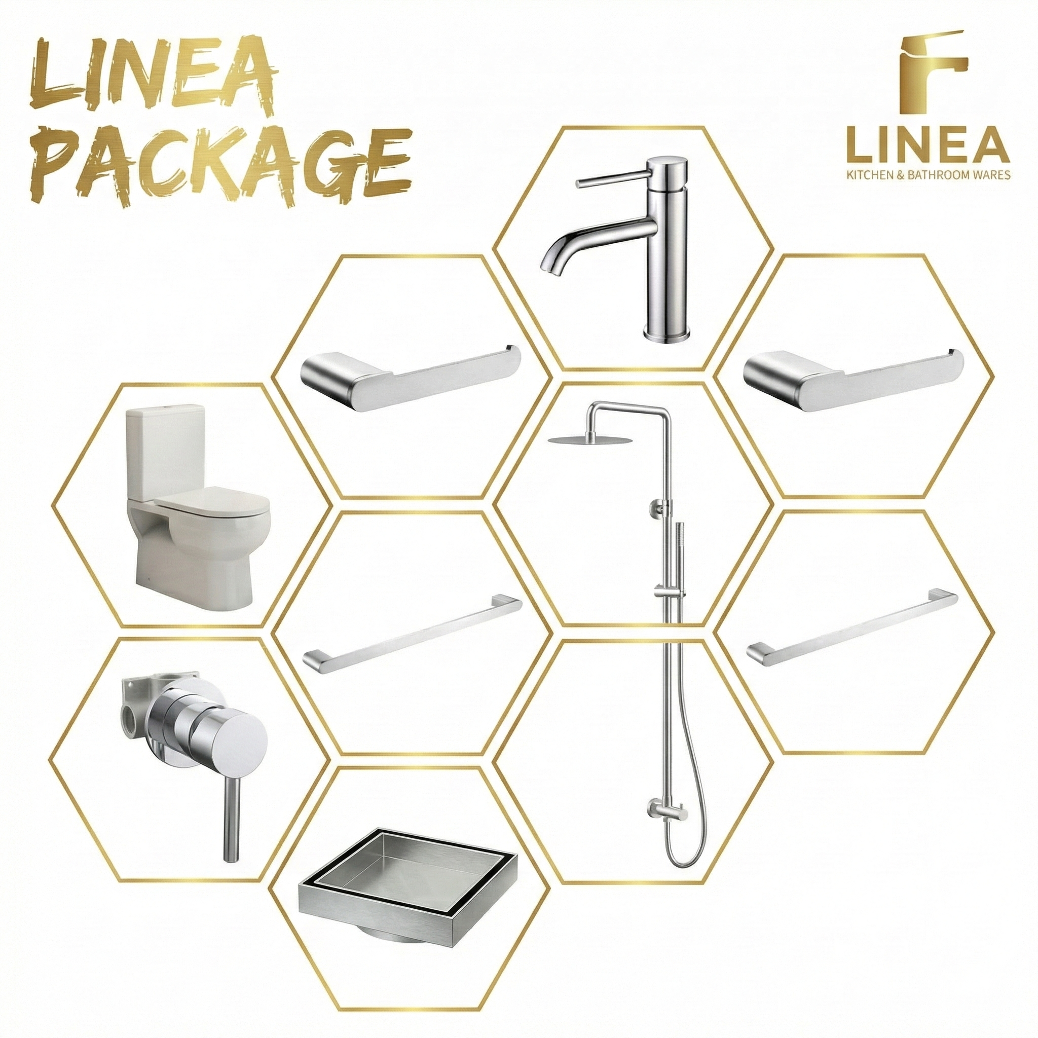Linea Chrome Bathroom Package Toilet Mixer Shower Spout Accessory